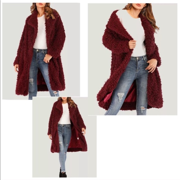 boutique brand | Jackets & Coats | Wine Red Faux Teddy Fur Jacket ...